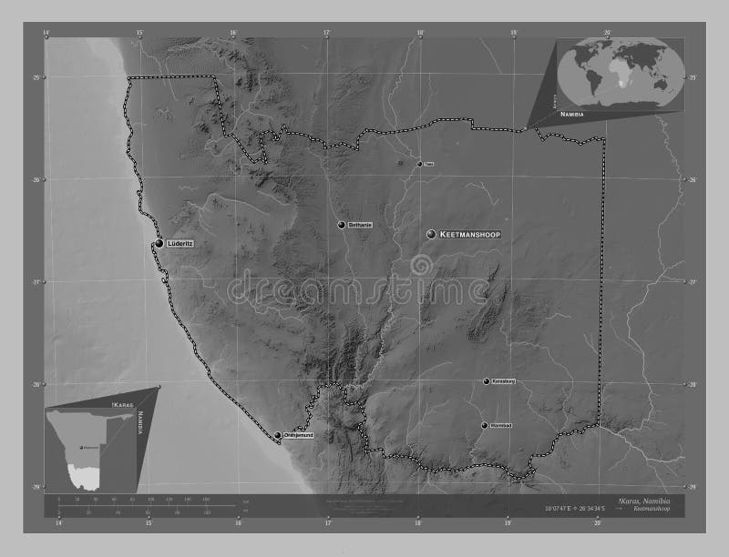 !Karas, Namibia. Grayscale. Labelled Points of Cities Stock ...