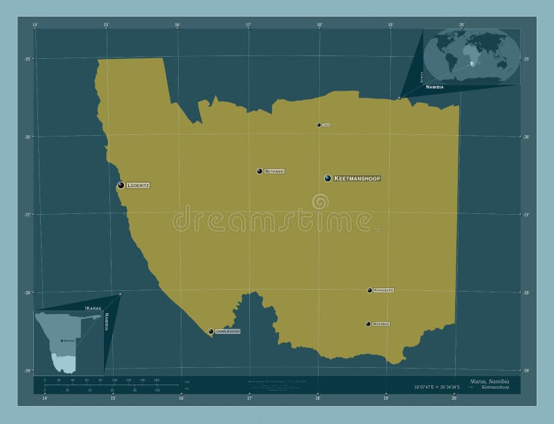 !Karas, Namibia. Solid. Labelled Points of Cities Stock Illustration ...