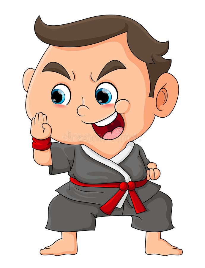 The Brave Boy is Practicing Some Movement in Doing Karate Stock Vector ...