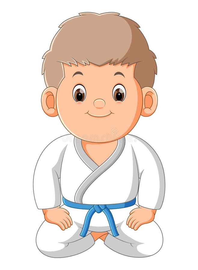 The Karate Boy is Very Focus while Sitting and Learn Something Stock ...