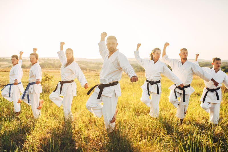 Two Female Karate in Kimono Training Combat Skill Stock Photo - Image ...