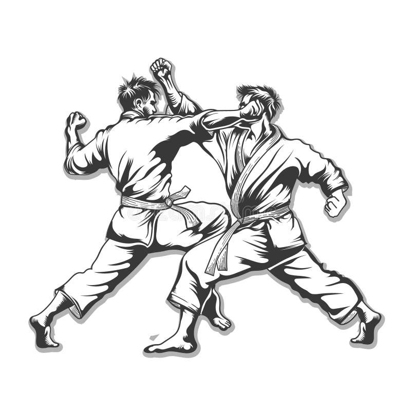 Karate Fighter Batter with Two Man Vector Design Black and White. Stock ...