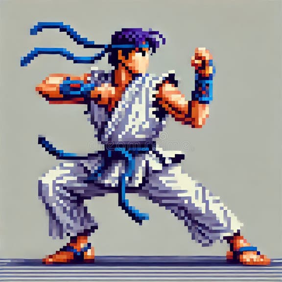 Karate Fighter Character Design, Pixel Art Stock Illustration ...