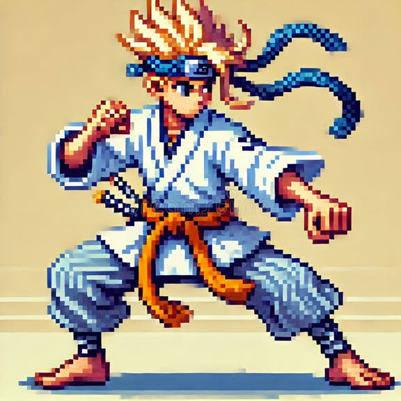 Karate Fighter Design, Pixel Art Stock Illustration - Illustration of ...
