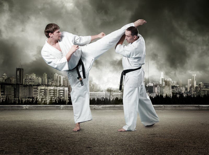 Karate fighters in action stock photo. Image of jujitsu - 76076822
