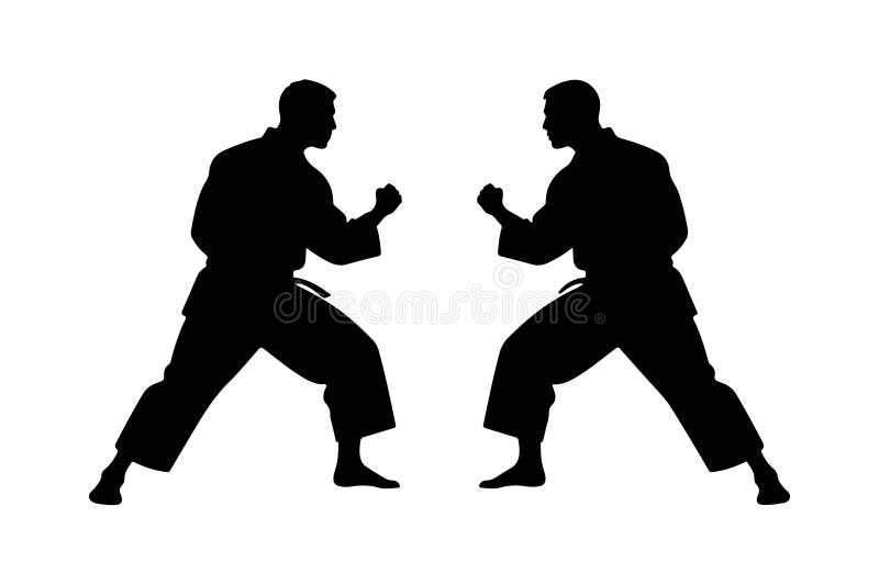 Karate Fighters Facing Off Silhouette Stock Vector - Illustration of ...
