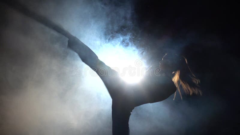 Karate Girl Kicks. Black. Silhouette. Backlight Stock Video - Video of ...