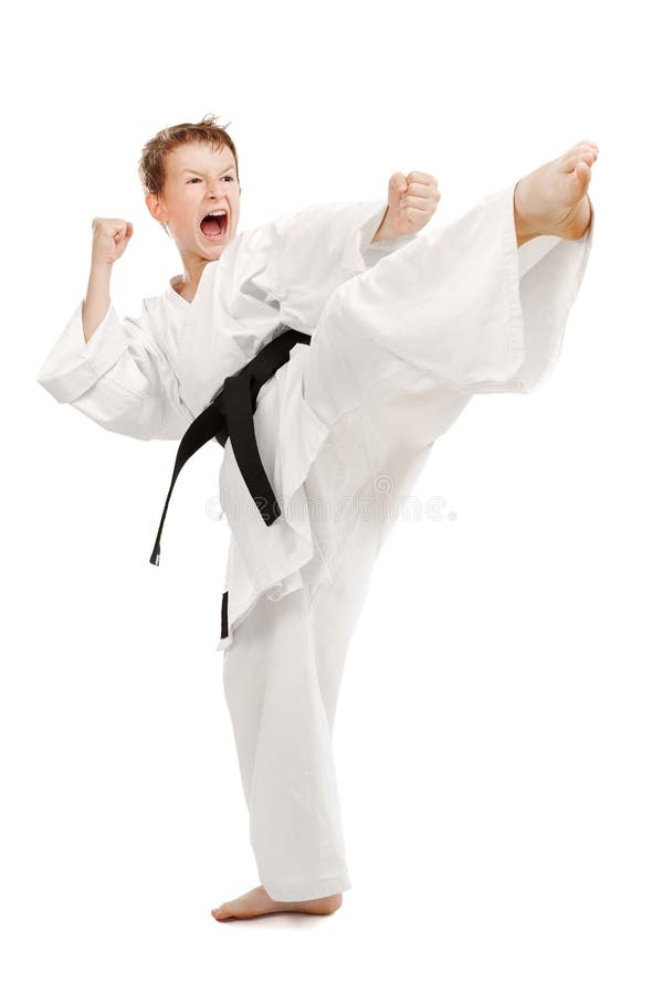 Karate boy kick a leg stock image. Image of child, hand - 7891479