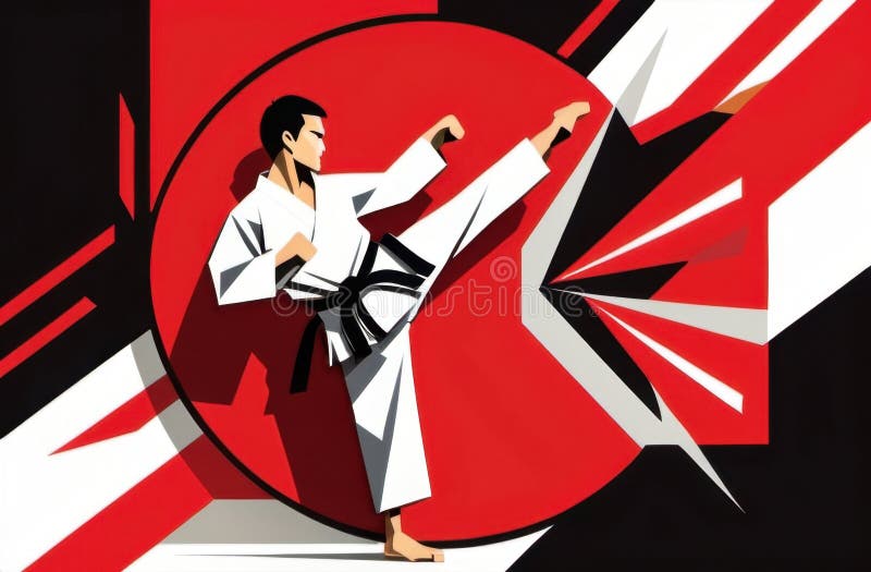 Karate Kicking in the Air at 1-10-2025 Stock Illustration ...