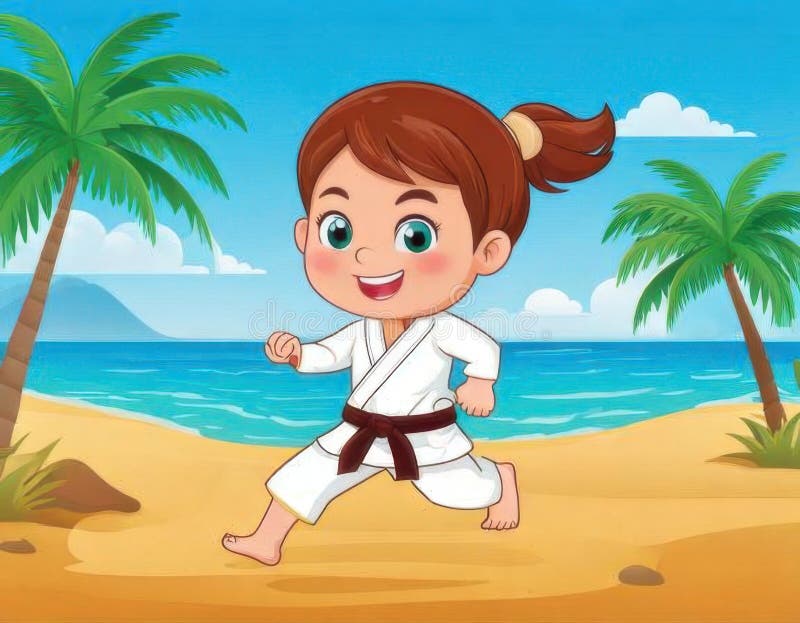 Karate Kid Running on the Beach Stock Illustration - Illustration of ...