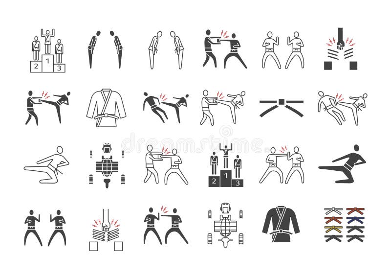 Karate Line Icons Set. Vector Sports Signs. Stock Vector - Illustration ...