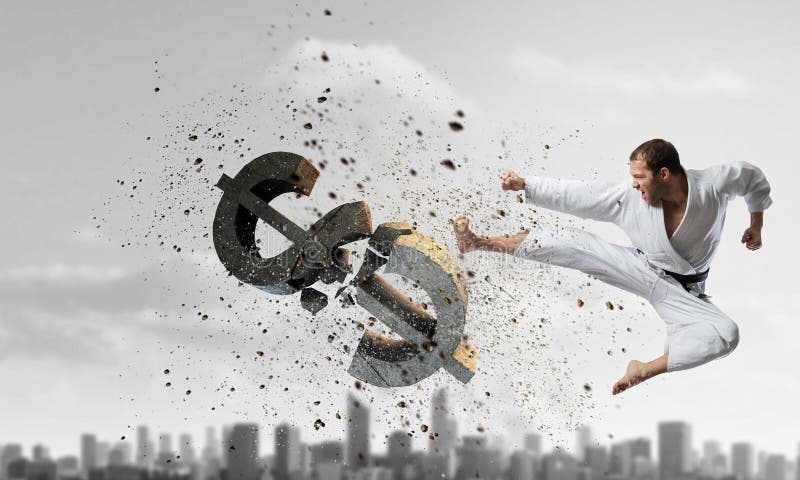 Karate man attack dollar stock image. Image of power - 72390717