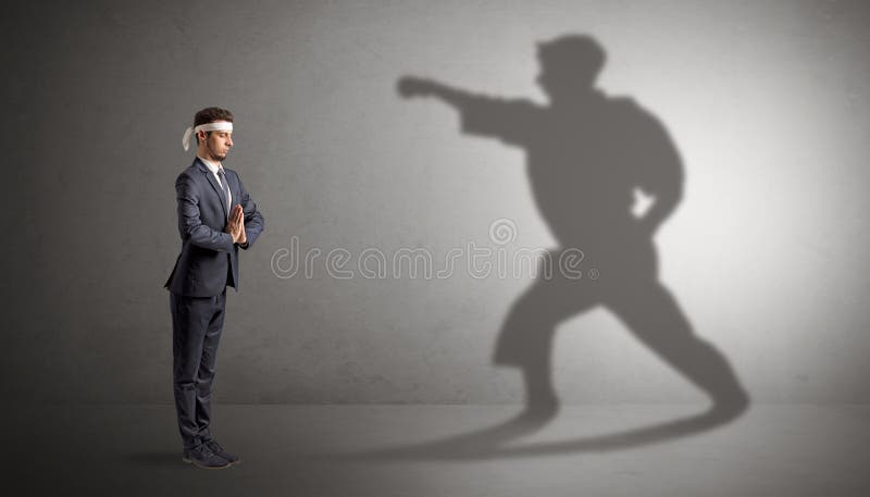 Karate Man Confronting with His Own Shadow Stock Image - Image of kung ...