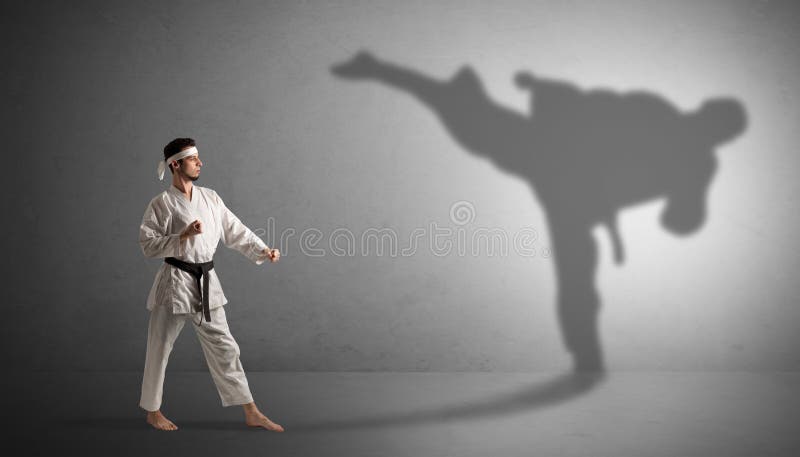 Karate Man Confronting with His Own Shadow Stock Photo - Image of ...