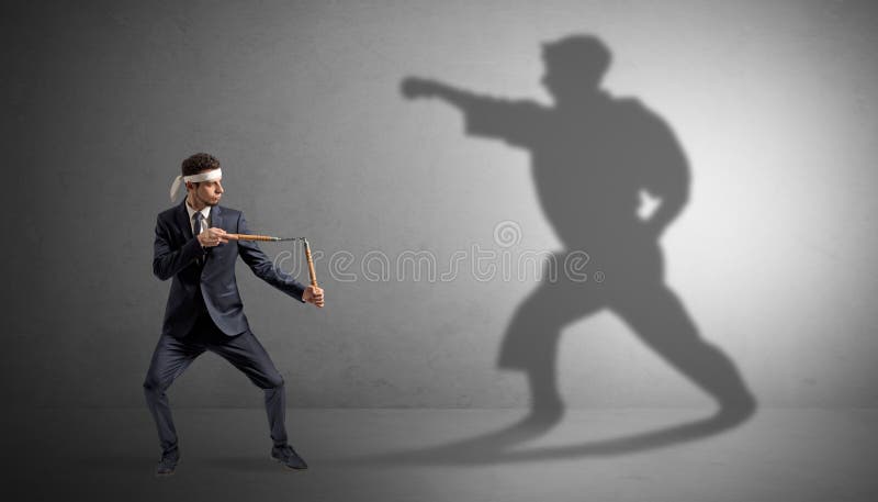 Karate Man Confronting with His Own Shadow Stock Photo - Image of ...