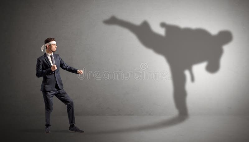 Karate Man Confronting with His Own Shadow Stock Photo - Image of ...