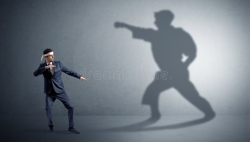 Karate Man Confronting with His Own Shadow Stock Photo - Image of ...