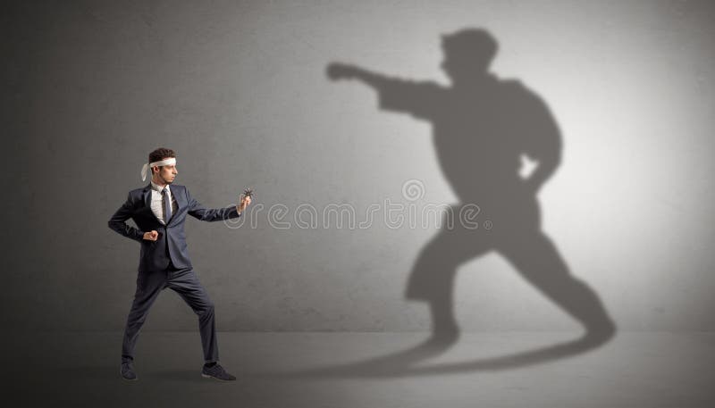 Karate Man Confronting with His Own Shadow Stock Image - Image of kick ...