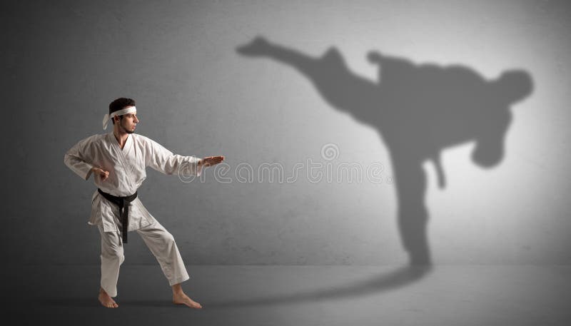 Karate Man Confronting with His Own Shadow Stock Photo - Image of ...