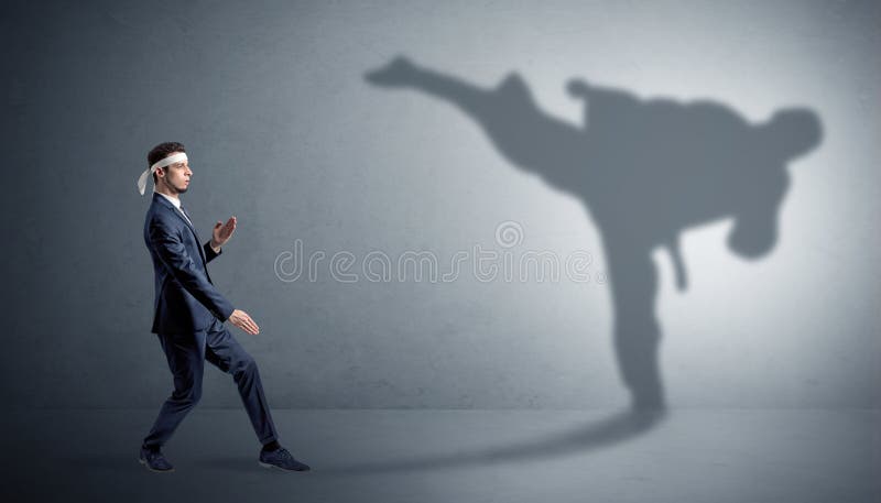 Karate Man Confronting with His Own Shadow Stock Photo - Image of body ...