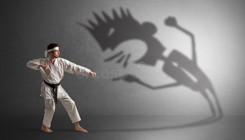 Karate Man Fighting with a Big Scary Shadow Stock Image - Image of ...