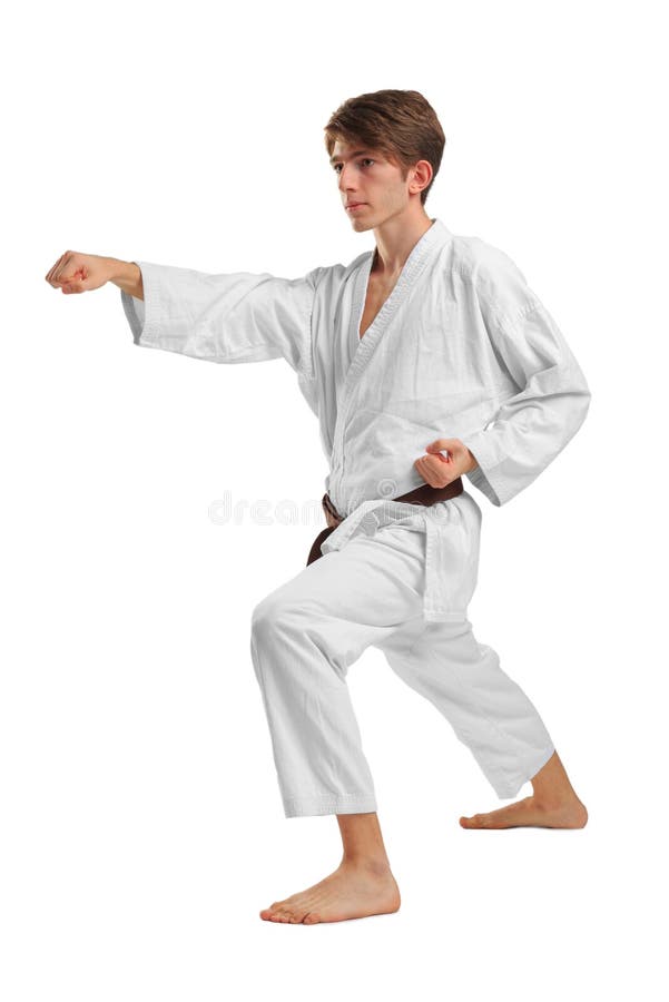 Karate. a Man is Performing a Punch. Isolated on White Background ...