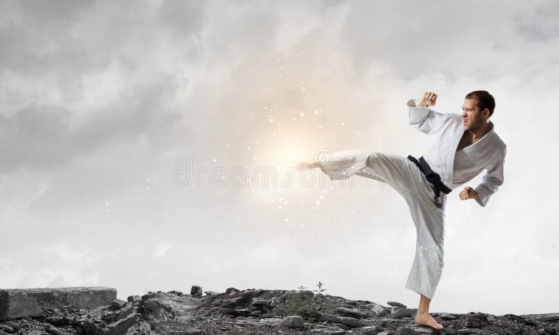 Karate man training stock image. Image of kick, training - 72539121