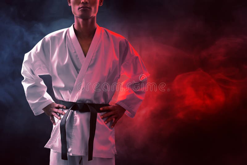 Karate Martial Arts Fighter on Dark Background Stock Photo - Image of ...