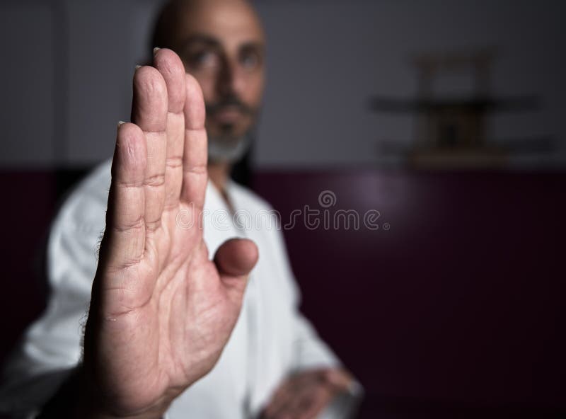 Karate Master Posing with Powerful Attitude in His Dojo Stock Image ...