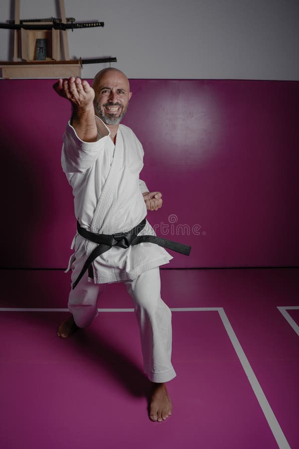 Karate Master Posing with Powerful Attitude in His Dojo Stock Photo ...