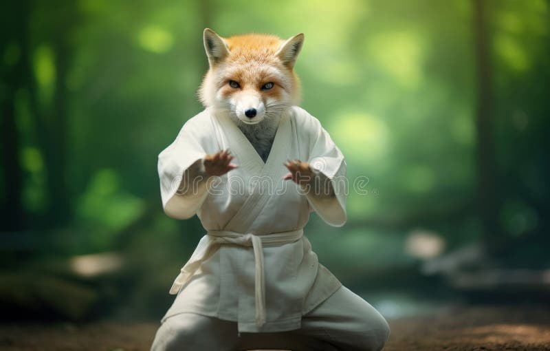 Karate Master Red Fox Dressed in White Practice Uniform Showcasing ...