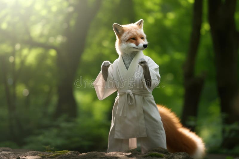 Karate Master Red Fox Dressed in White Practice Uniform Showcasing ...