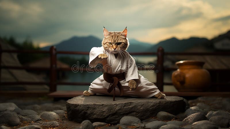 Karate cat stock illustration. Illustration of sitting - 298520136