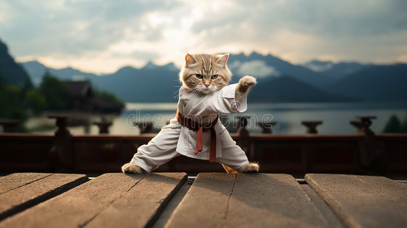 Karate cat stock illustration. Illustration of move - 298520209