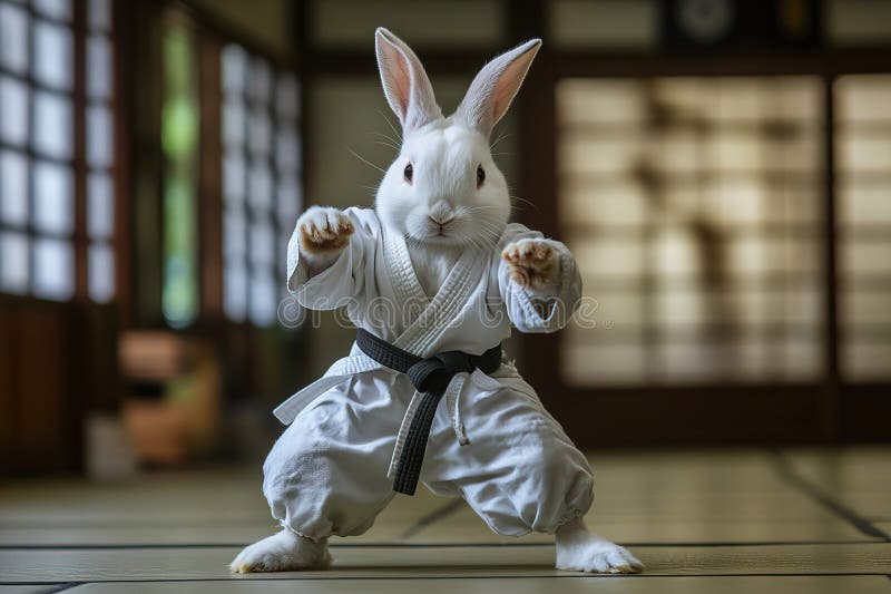 Karate Rabbit in Dojo, Dynamic Pose, Traditional Setting Stock ...