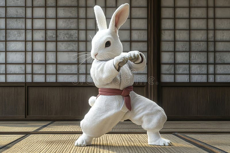 Karate Rabbit in Dojo, Dynamic Pose, Traditional Setting Stock ...