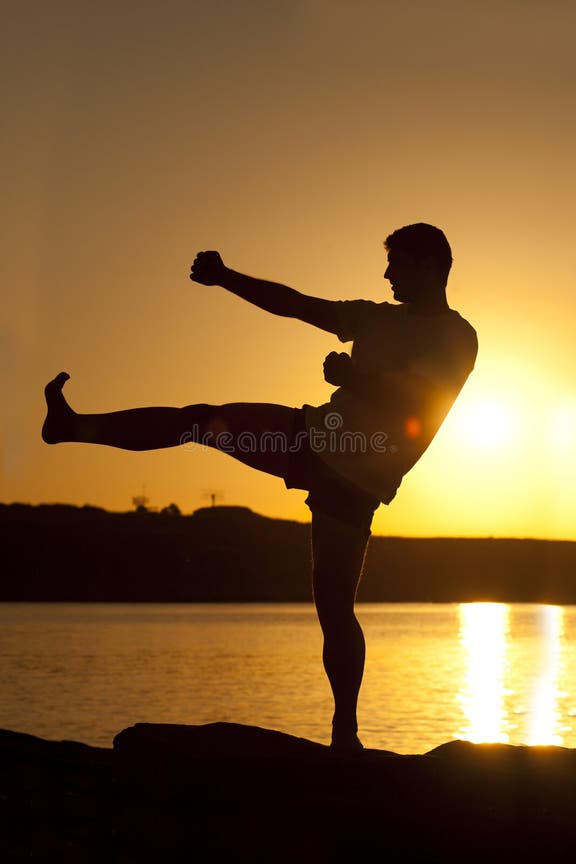 Karate on sunset stock image. Image of kung, kick, male - 14762217