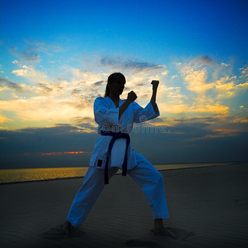 Karate on sunset beach stock image. Image of black, human - 25404367