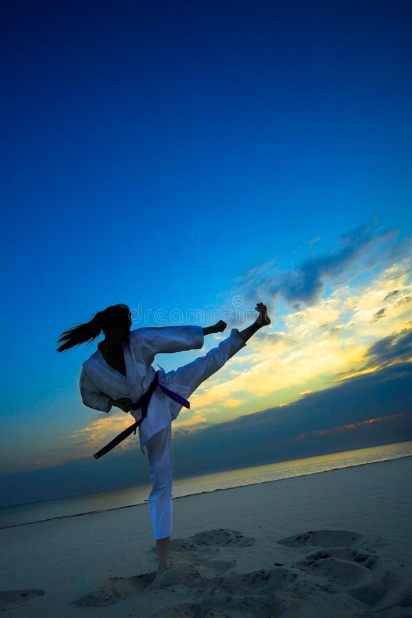 Karate on sunset beach stock image. Image of black, human - 25404367