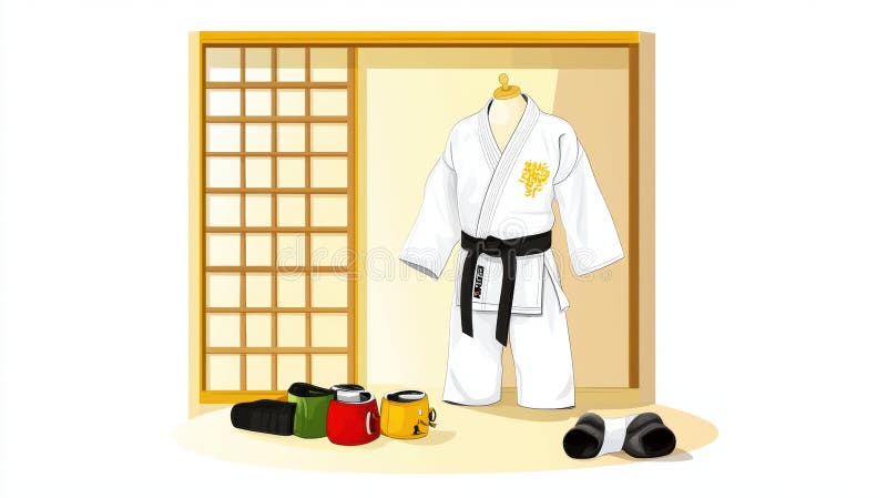 Karate Gi and Equipment stock illustration. Illustration of fight ...