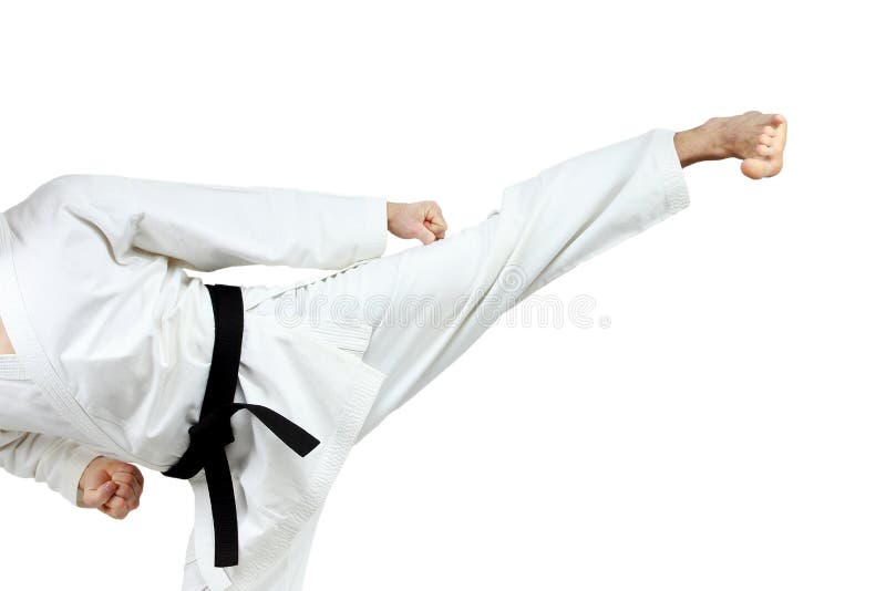 Kick Yoko-geri Against Punch Arm are Training Sportsman in Karategi ...