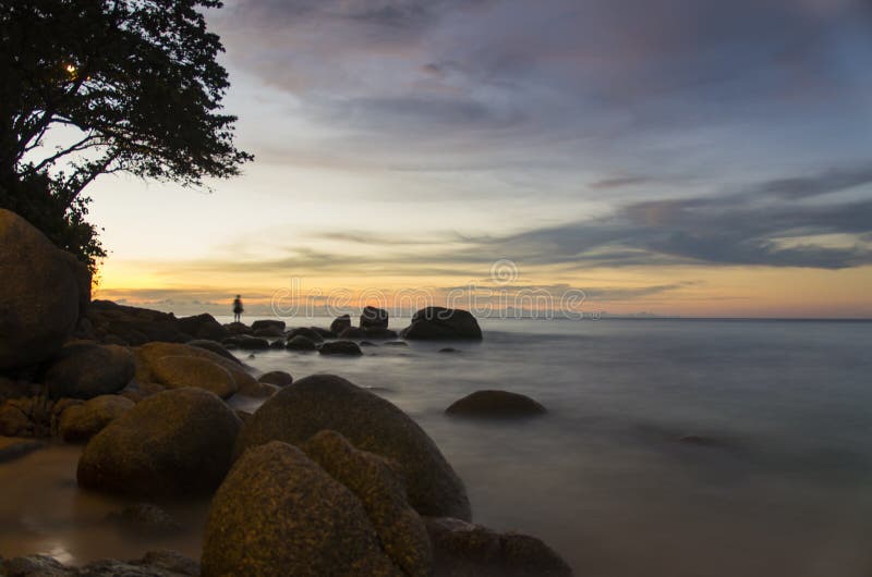 Karen`s reef Beach Sunset stock photo. Image of thailand - 85670258