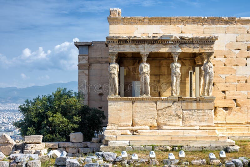 Postacie Kariatyda Ganeczek Erechtheion Na Akropolu Przy Ateny Zdjęcie ...