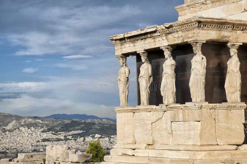 Kariatydy Erechtheion W Akropolu Ateny Grecja Obraz Stock - Obraz ...