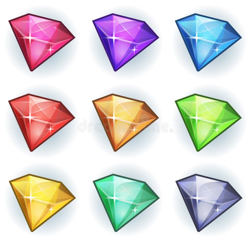 Karikatur-Edelsteine Und Diamant-Ikonen Eingestellt Vektor Abbildung ...