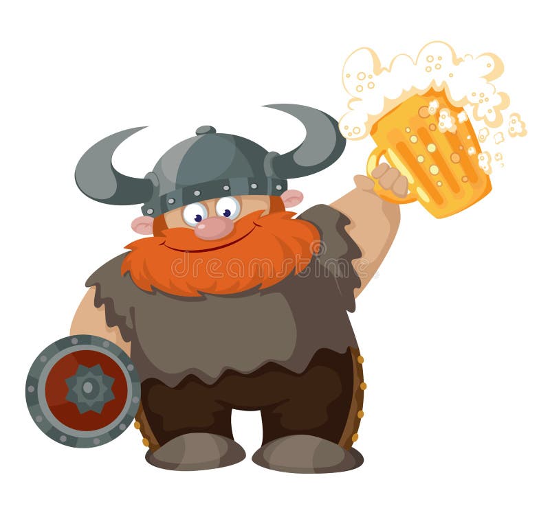Cartoon-Wikinger mit Bier vektor abbildung. Illustration von leute ...