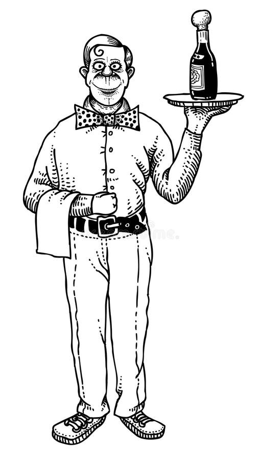 Karikaturbild des Kellners vektor abbildung. Illustration von luftblase ...