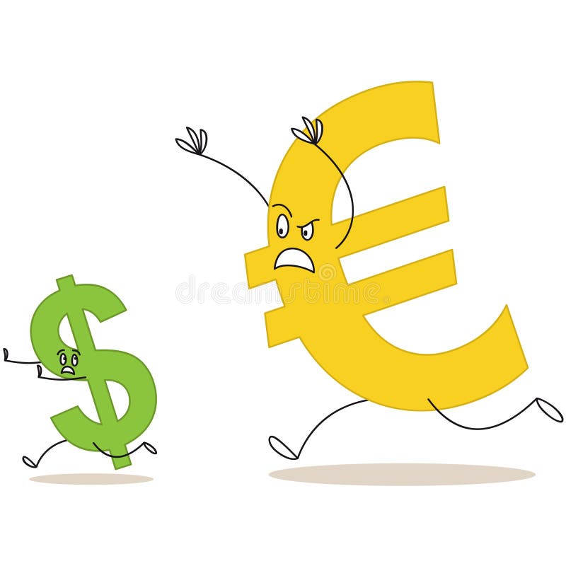 Cartoon-Eurozeichen Jagt Dollarzeichen Vektor Abbildung - Illustration ...
