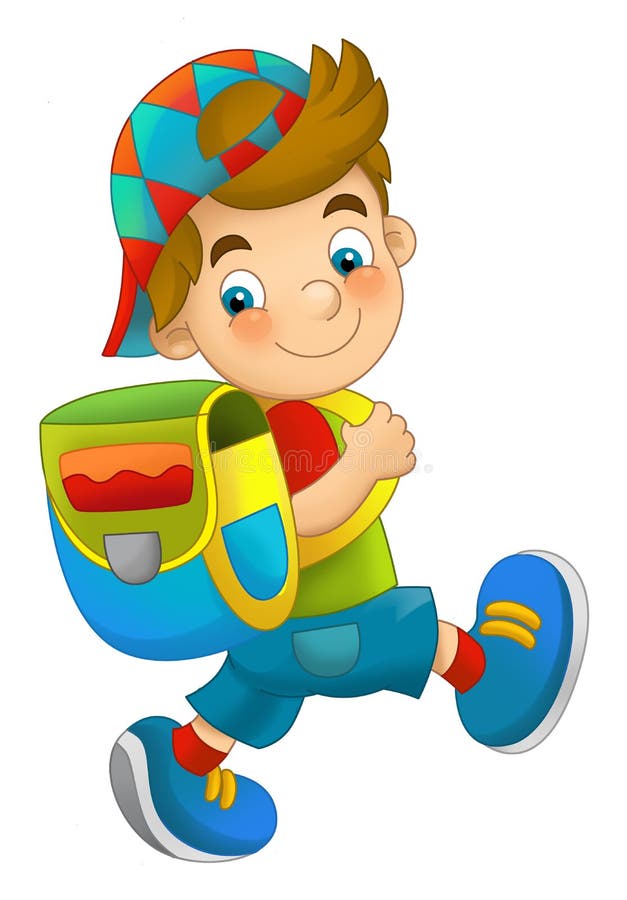 Karikaturkind, Das Mit Rucksack Geht Stock Abbildung - Illustration von ...