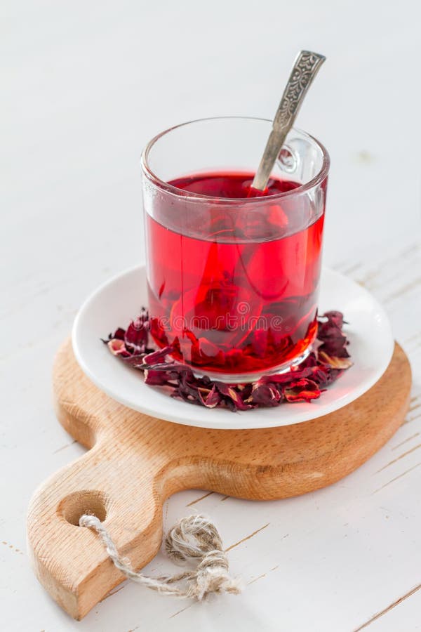 Karkade Tea on White Wood Background Stock Photo - Image of food ...